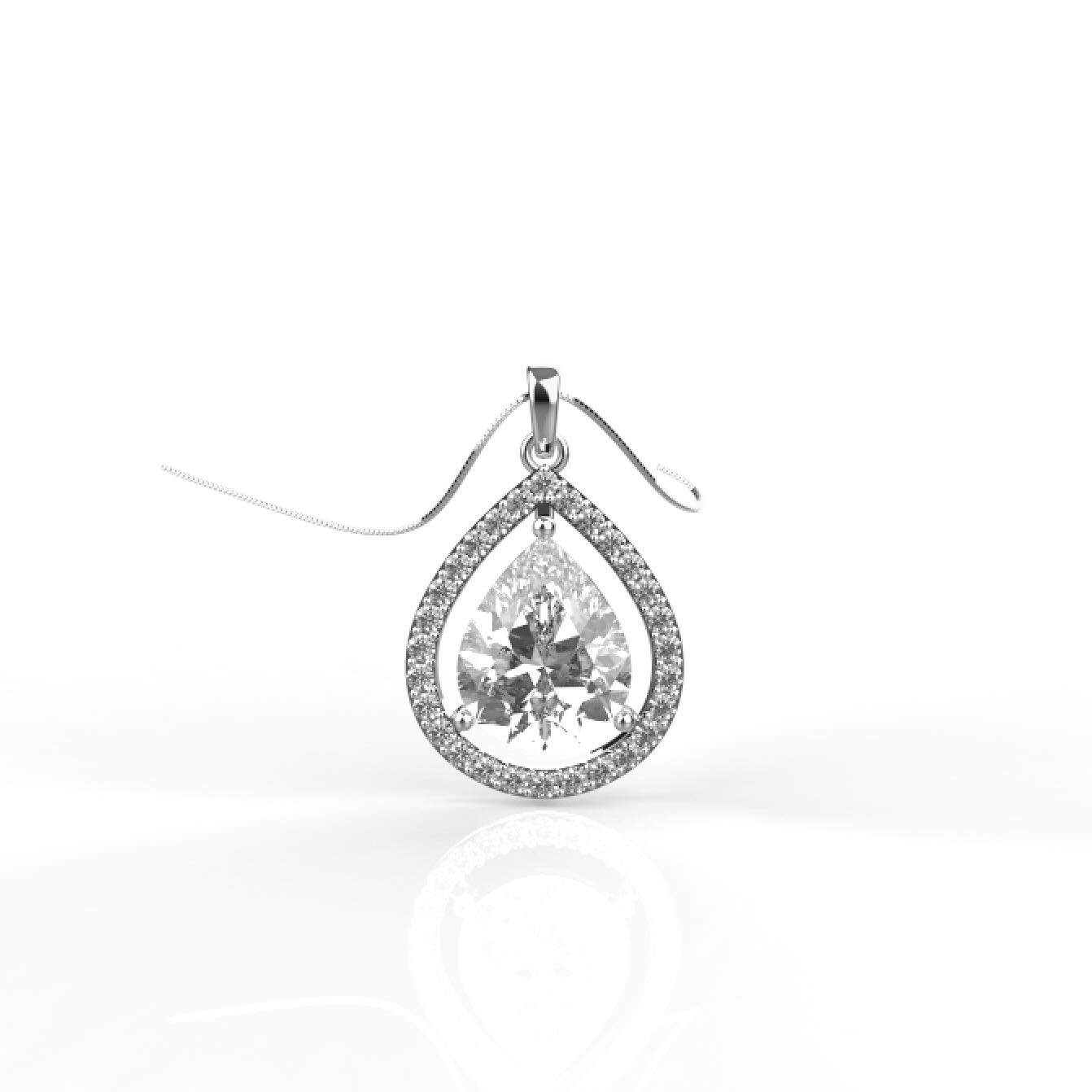 Pear Solitaire Halo Pendant, S925, 6A Grade Zircons - Avarta